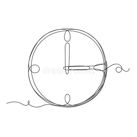 Line Art Hand Drawing Continuous Line Doodle Clock Illustration Three O Clock Time Isolated