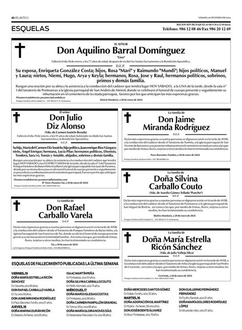 Las esquelas del sábado 20 de enero en Vigo