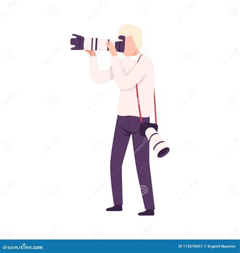 Fotógrafo Tirando Foto Com Câmera Digital Jornalista Paparazzi Ou