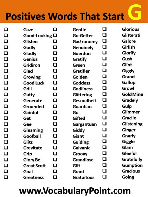 Positive Vocabulary Words That Start With G Vocabulary Point