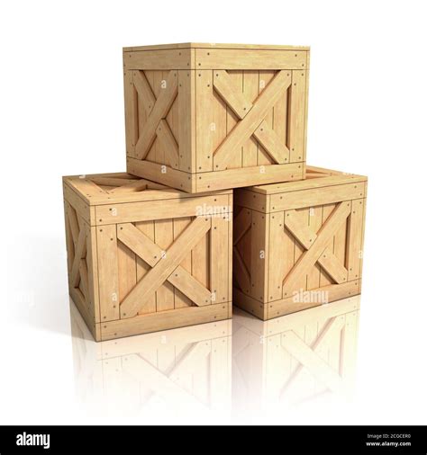 stack of wooden crates cargo boxes isolated on white background 3d