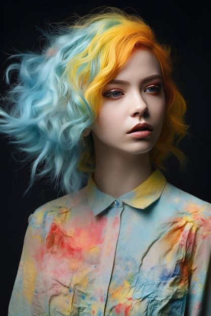 Premium Photo A Female With A Variety Of Hair Colors And Blue Eyes