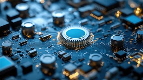Close Up Of A Complex Circuit Board With Microchip And Glowing