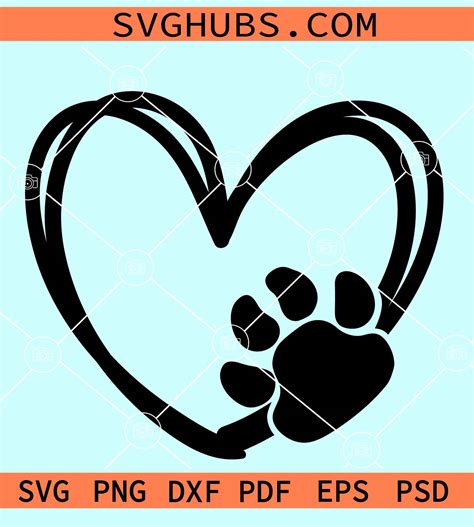 Dog Paw Print With Heart Svg Paw Print Heart Svg Dog Paw Heart Svg