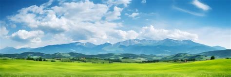 Premium Ai Image Panoramic Natural Landscape With Green Grass Field