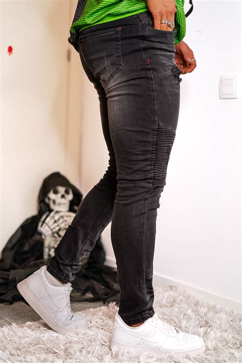 Gingtto Mens Black High Waisted Skinny Jeans Ripped For Sale Gingtto