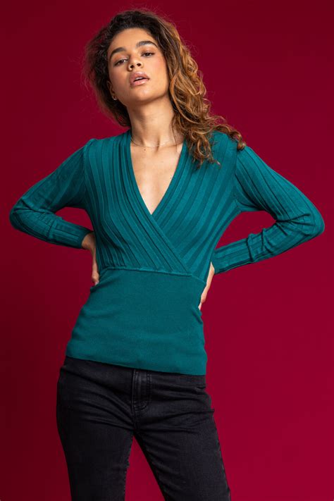 Rib Front Wrap Jumper In Emerald Roman Originals Uk