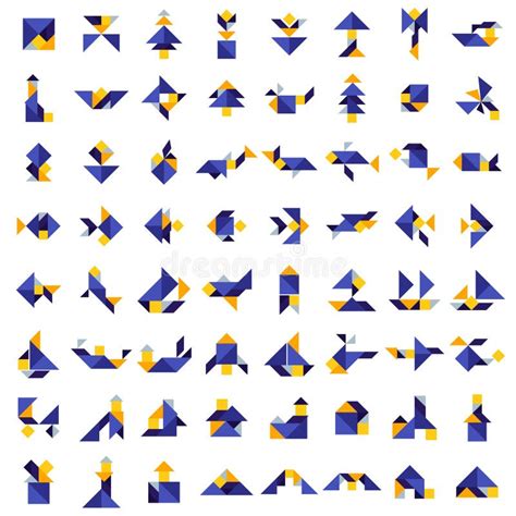 tangram puzzle vector set with various objects stock vector