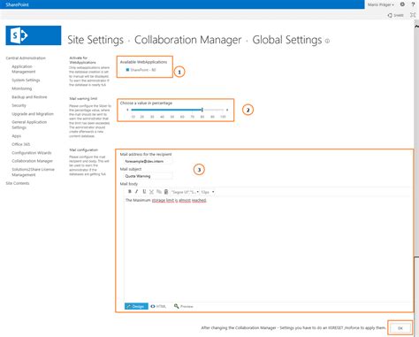 Quota Limit Warning Mail Reminder Settings