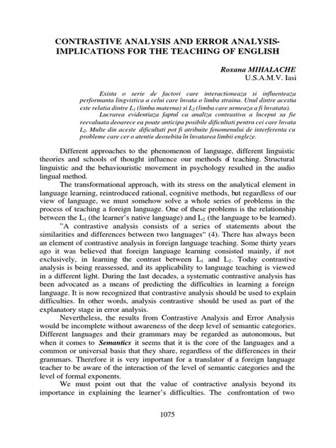 Contrastive Analysis And Error Analysis Implications For The Teaching