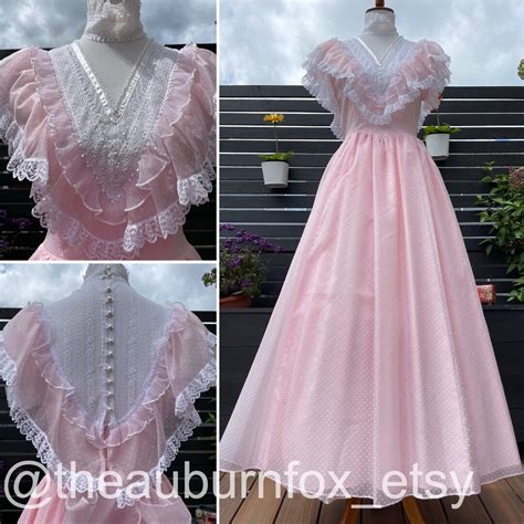 S Gunne Sax Pink Swiss Dot Lace Formal Dress Sz S Etsy