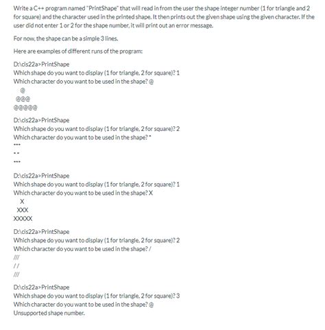 Solved Write A C Program Named Printshape That Will Read Chegg