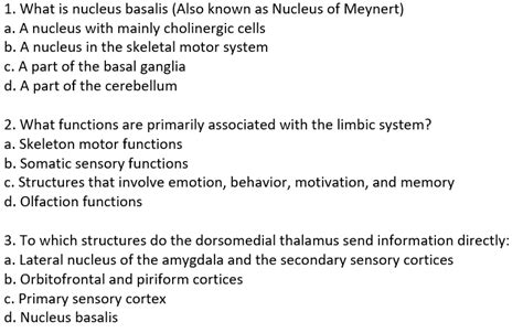 Solved 1 What Is Nucleus Basalis Also Known As Nucleus Of