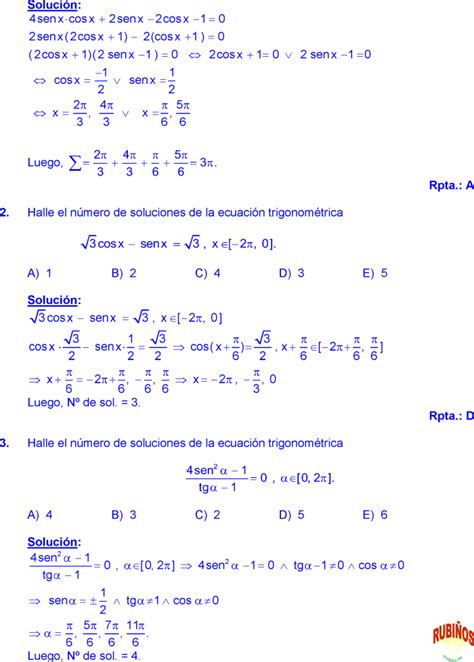 Ecuaciones TrigonomÉtricas Ejercicios Resueltos