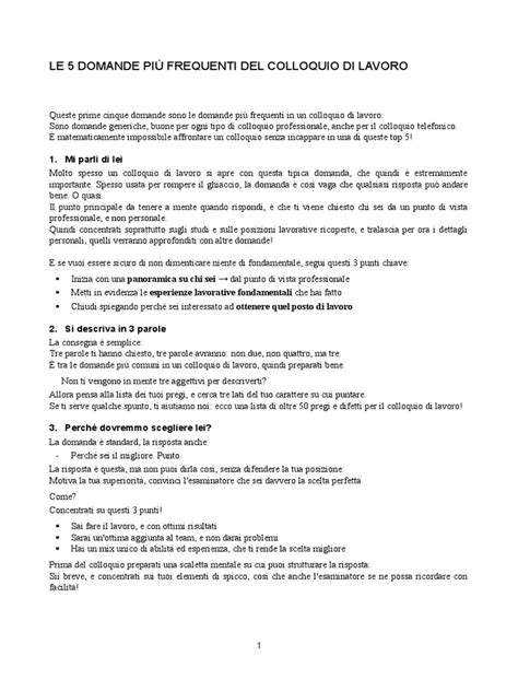 100 Domande Del Colloquio Di Lavoro Pdf