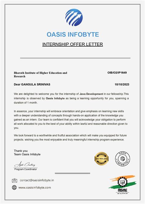 Gangula Srinivas On Linkedin Oasisinfobyte Javadevelopment