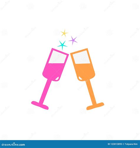 Vector Champagne Glasses Icon Flat Style Stock Vector Illustration Of