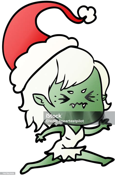 산타 모자를 쓴 뱀파이어 소녀의 짜증나는 손으로 그린 그라데이션 만화 0명에 대한 스톡 벡터 아트 및 기타 이미지 0명 그라데이션 낙서 드로잉 Istock
