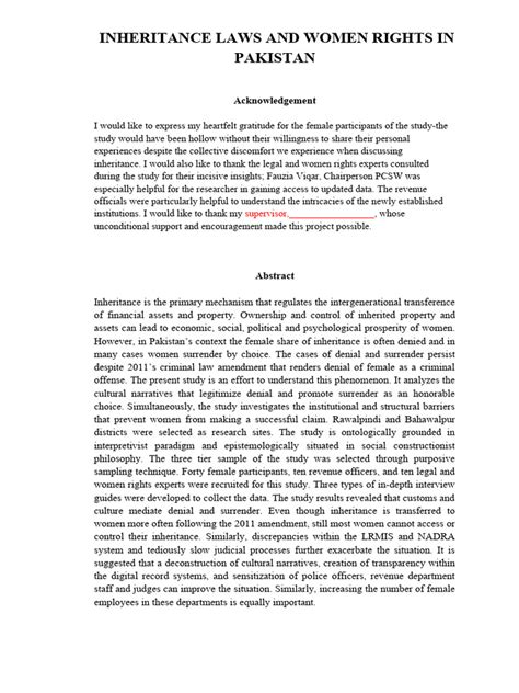 Inheritance Laws And Woment Rights In Pakistan Download Free Pdf Matriarchy Convention On