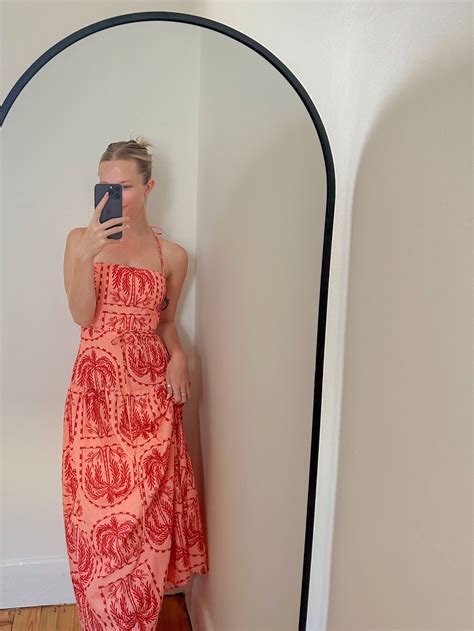 Toperth Red Elegance Palm Leaf Print Maxi Dress Toperth