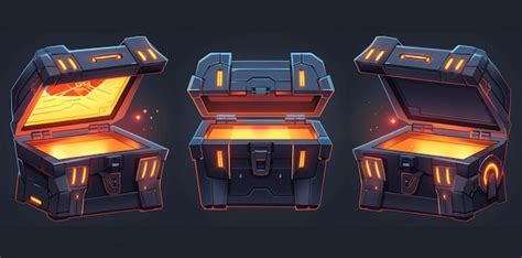 Future Technology Game Boxes Open And Closed Scifi Icons Loot Boxes