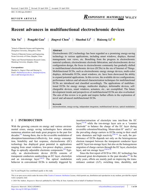 Pdf Recent Advances In Multifunctional Electrochromic Devices