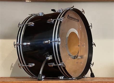 1970s Ludwig 24 Black Cortex 14x24 Classic Maple Bass Drum Reverb