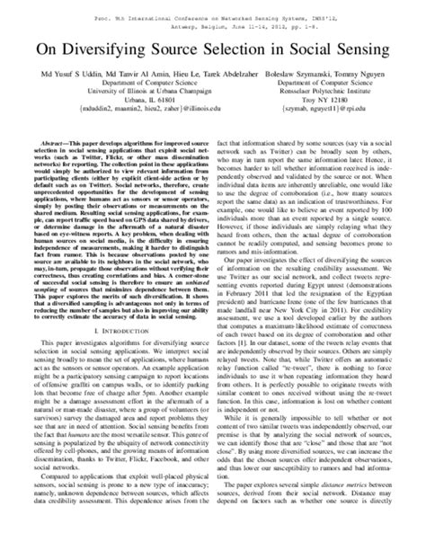 Pdf On Diversifying Source Selection In Social Sensing