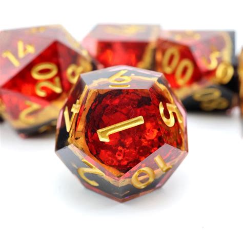 Premium Handmade Crystalline Ruby Geode Dice 7 Piece Set