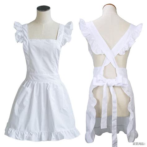 สตรี Ruffles Outline Retro ผ้ากันเปื้อนสีขาวพร้อมกระเป๋าปรับ Victorian