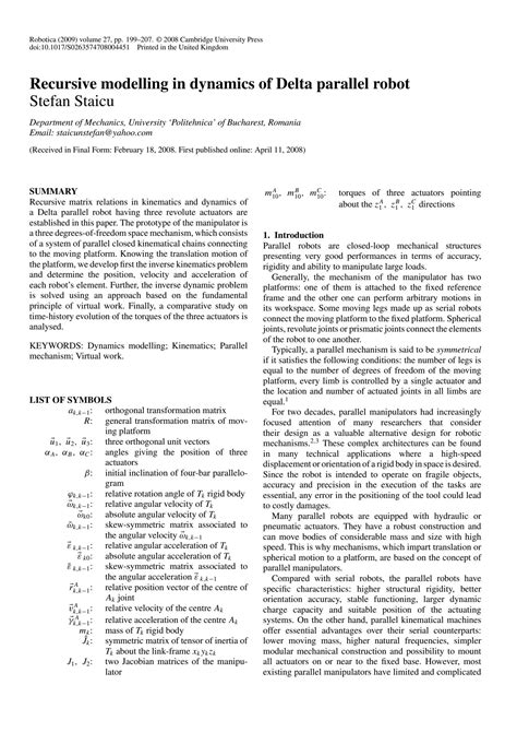 Solution Recursive Modelling In Dynamics Of Delta Parallel Robot