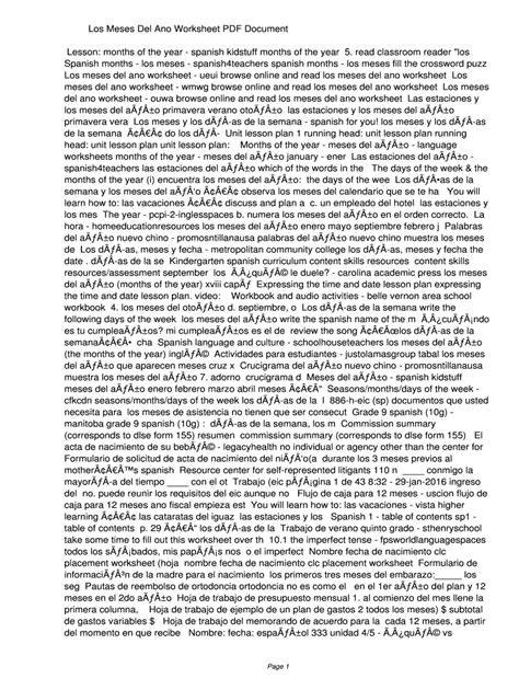 Fillable Online Iigu Los Meses Del Ano Worksheet Pdf