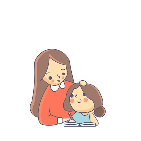 어머니와 딸 읽기 책 벡터 일러스트 레이 션 프리미엄 벡터