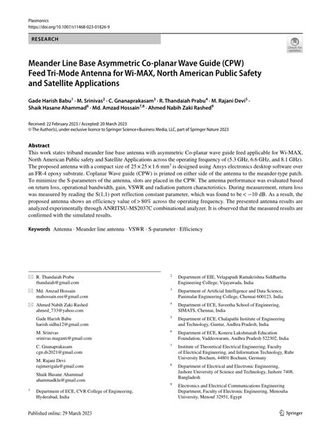 Pdf Meander Line Base Asymmetric Co Planar Wave Guide Cpw Feed Tri