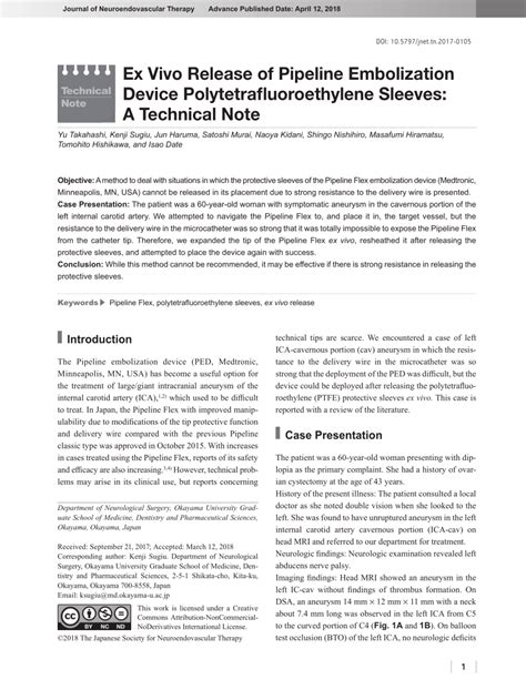 Pdf Ex Vivo Release Of Pipeline Embolization Device Polytetrafluoroethylene Sleeves A
