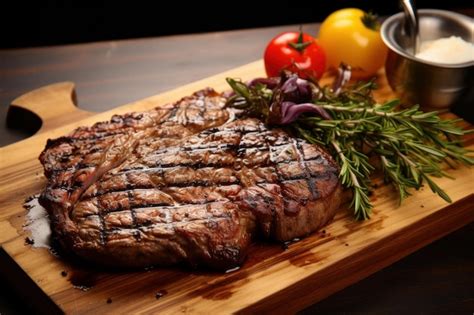 Juicy Grilled Steak On Wooden Board Premium Ai Generated Image