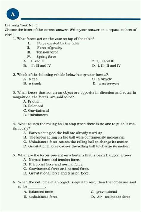 learning task no 5 chose the letter on the correct answer write your