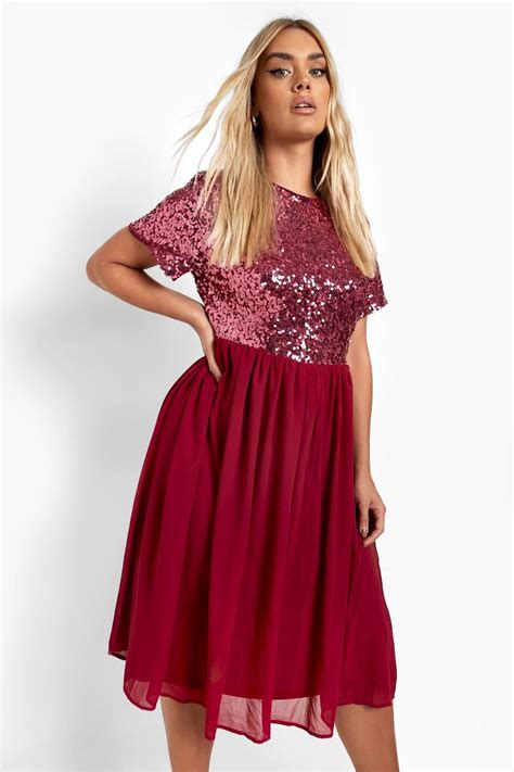 Plus Sequin Chiffon Skater Dress Boohoo Uk