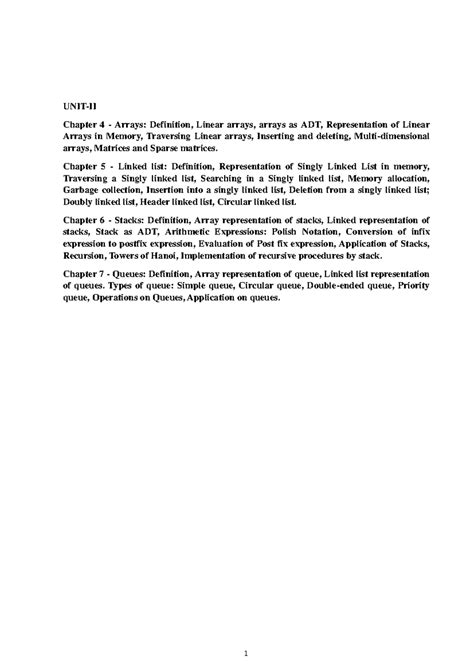 Mca Data Structures Linked List Chapter 5 Unit Ii Chapter 4 Arrays Definition Linear