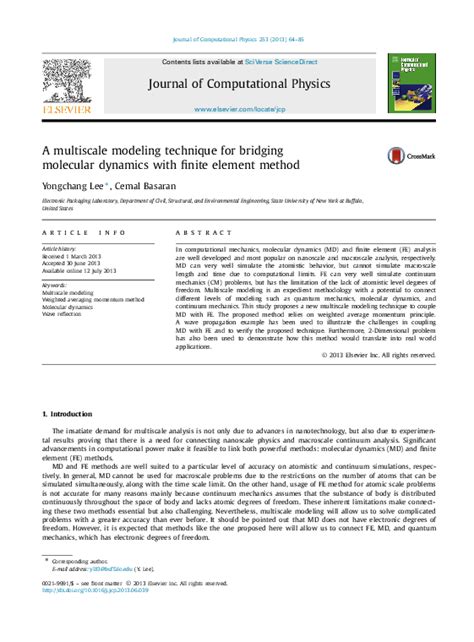 Pdf A Multiscale Modeling Technique For Bridging Molecular Dynamics
