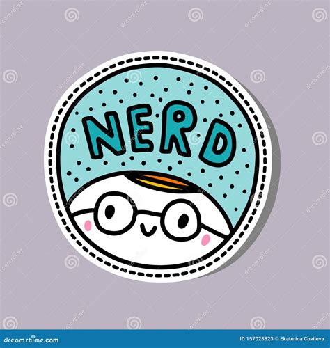 Nerd Sticker Hand Drawn Vector Illustration In Cartoon Style Cute Babe In Glasses On Turquoise