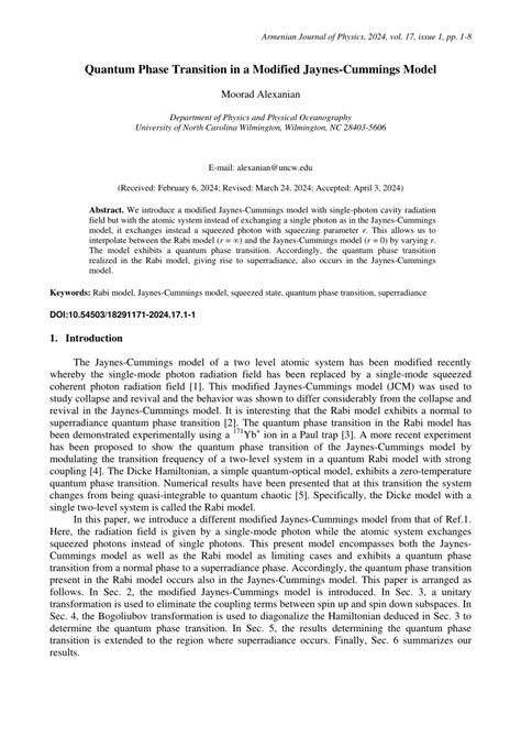 Pdf Quantum Phase Transition In A Modified Jaynes Cummings Model
