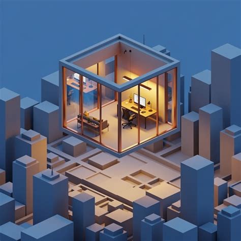 Free Floating Workspace Design Image Workspace Isometric 3d