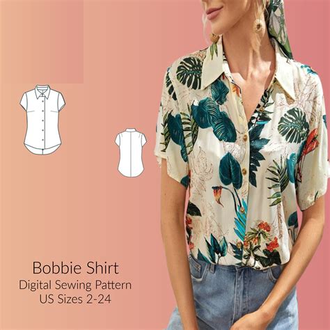 Short Sleeve Button Down Shirt Sewing Pattern Blouse Bill Pdf Sewing