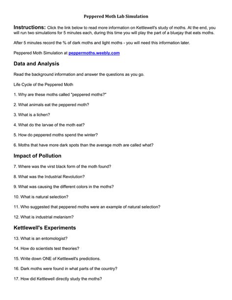 Peppered Moth Lab Simulation