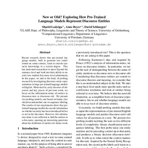 New Or Old Exploring How Pre Trained Language Models Represent Discourse Entities Acl Anthology