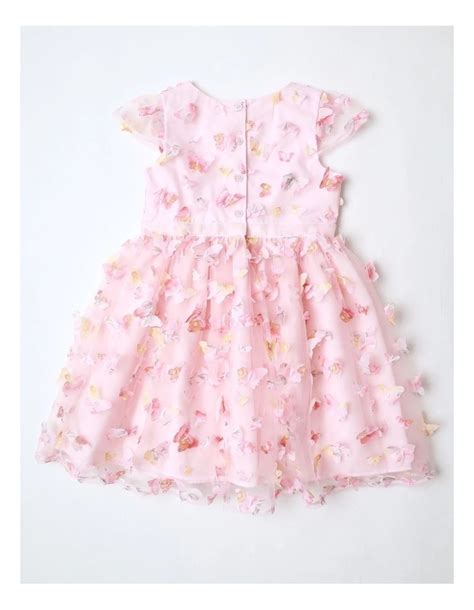 Origami Lucinda Short Sleeve Woven Mesh Butterfly Applique Dress In