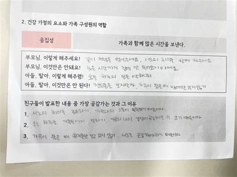 기술가정 수업 일기 55 건강가정의 의미와 요소 짝and모둠 토의로 생각해보기 네이버 블로그