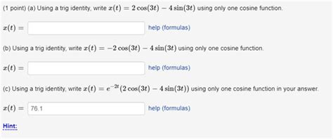 solved r t help formulas b using a trig identity r t