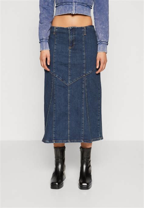 Na Kd Chloe Monchamp Low Waist Midi Skirt Denim Skirt Blue Zalandoie